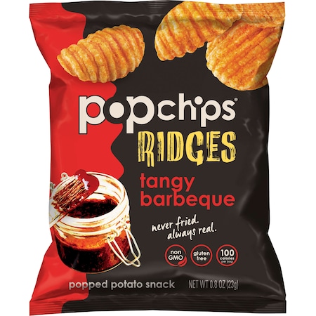 Popchips Popchips 0.8oz. Tangy Barbeque Ridges Kosher Popped Potato Snack, PK24 10082666701122 ...